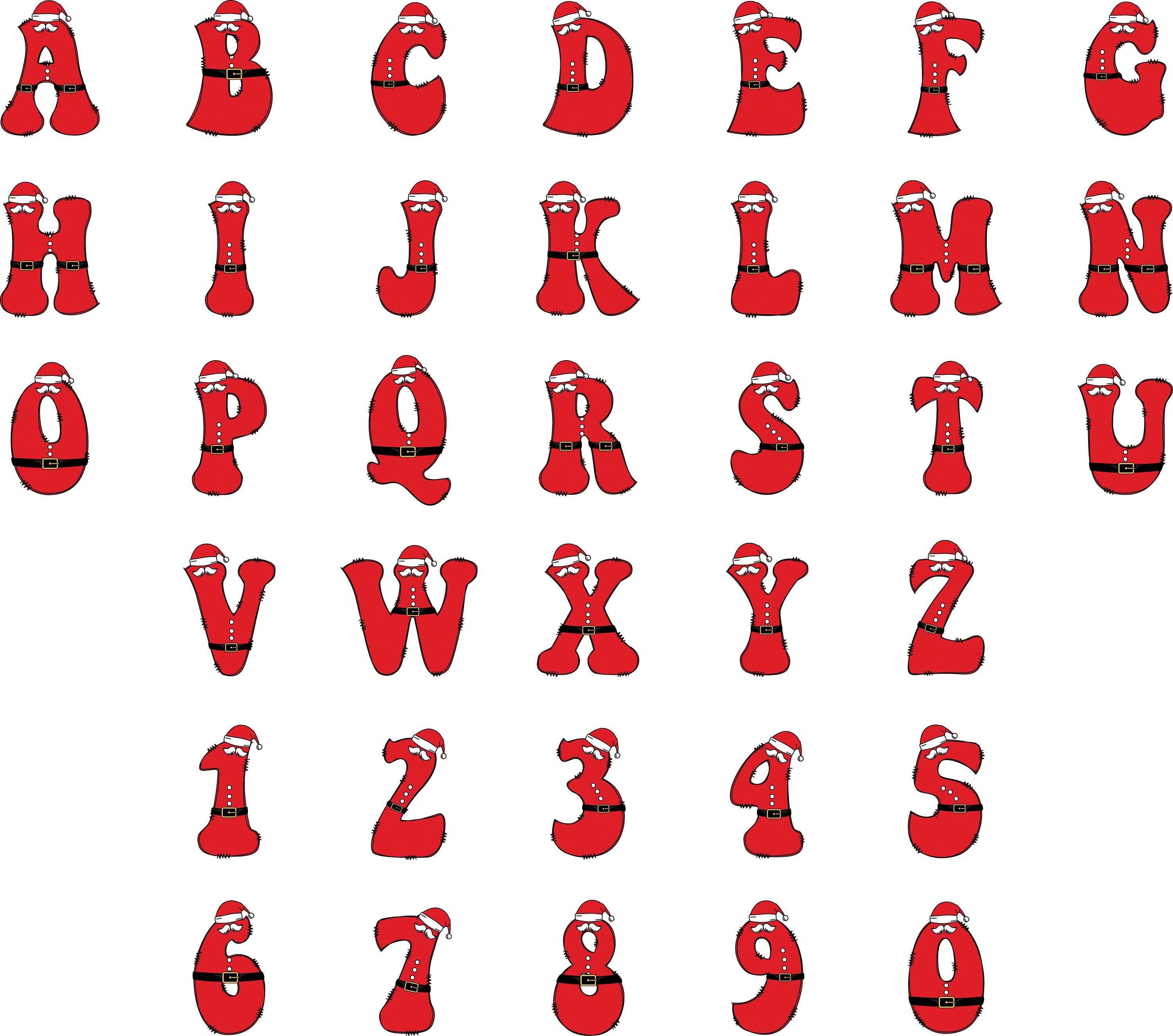 Christmas Doodle Letters and Numbers, Uppercase Alphabet Set, Retro ...