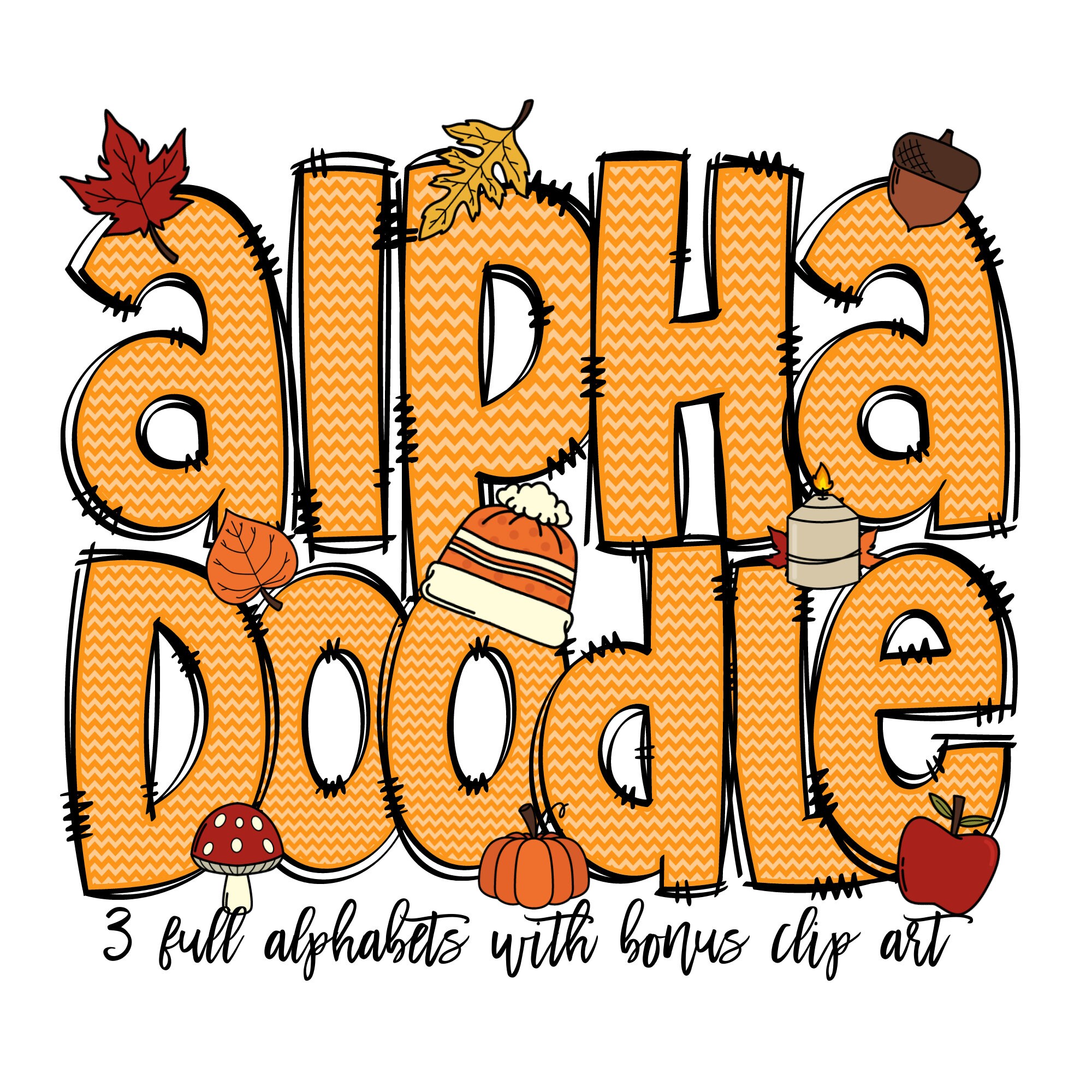 Fall Doodle Letters With Clip Art Hand Drawn Doodle Alpha - Etsy