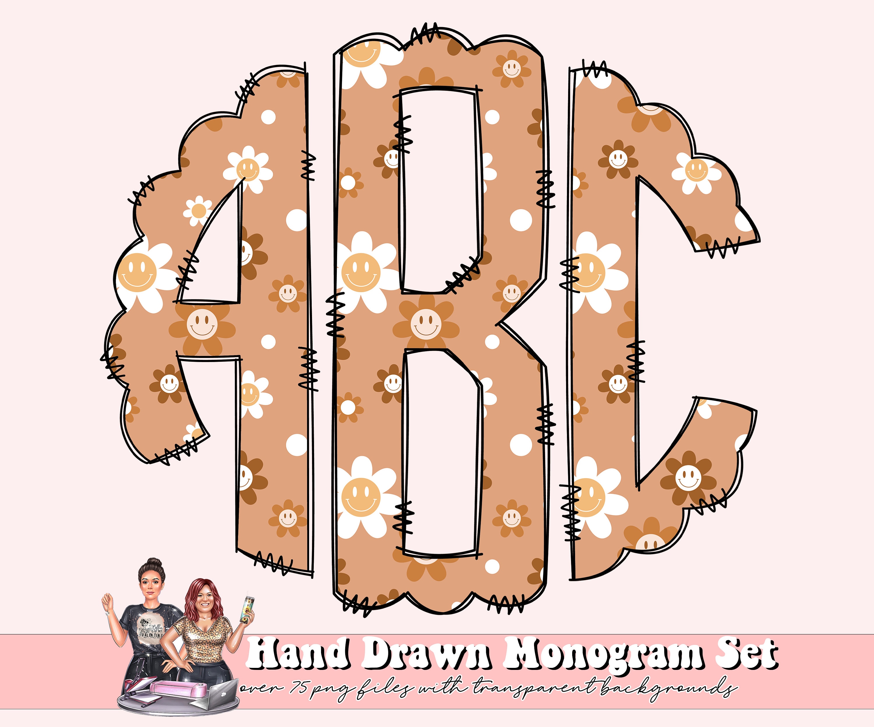 Boho Happy Monogram Full Alphabet Individually Saved Monogram - Etsy