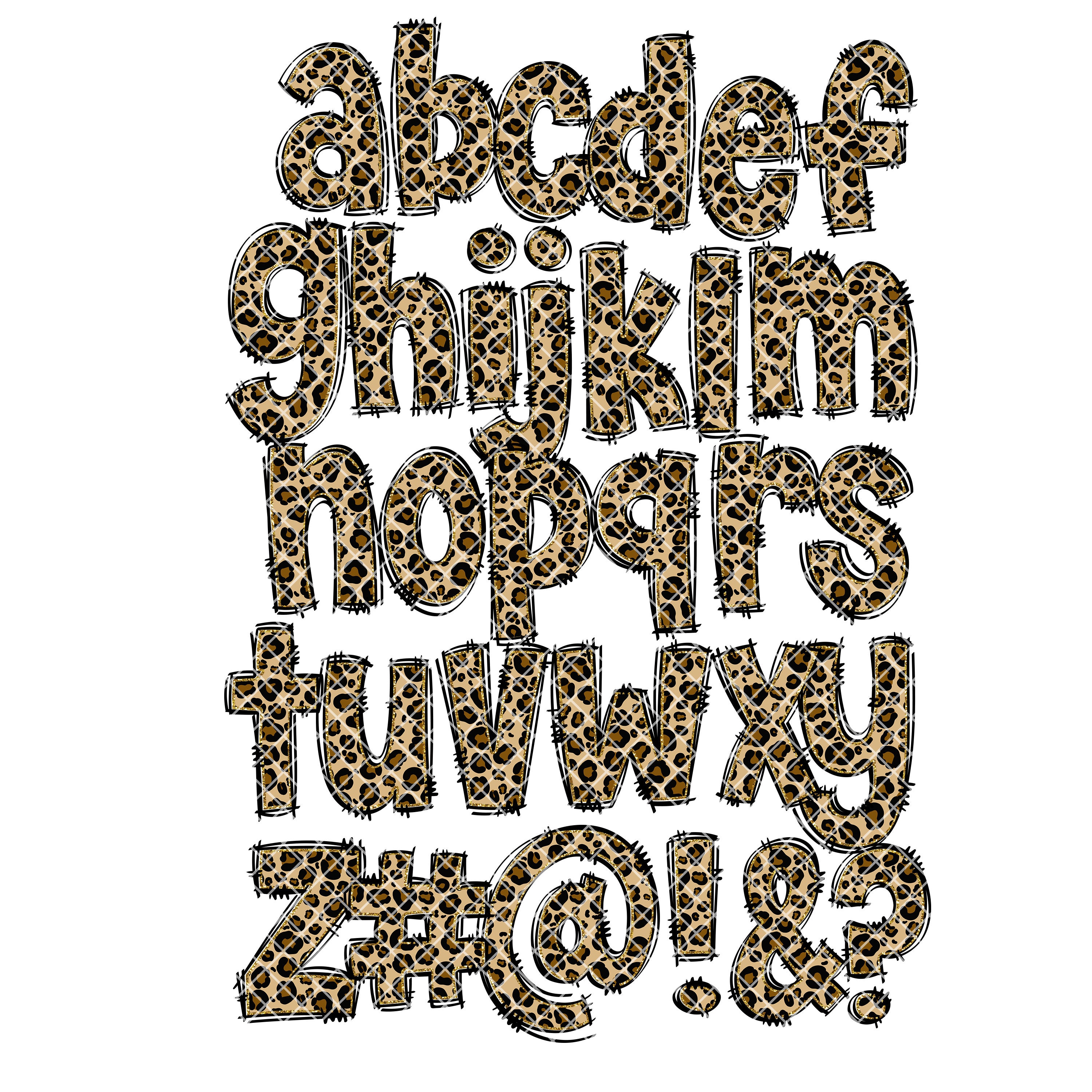 Glitter Leopard Print Doodle Alphabet Letters PNG Bundle - Etsy