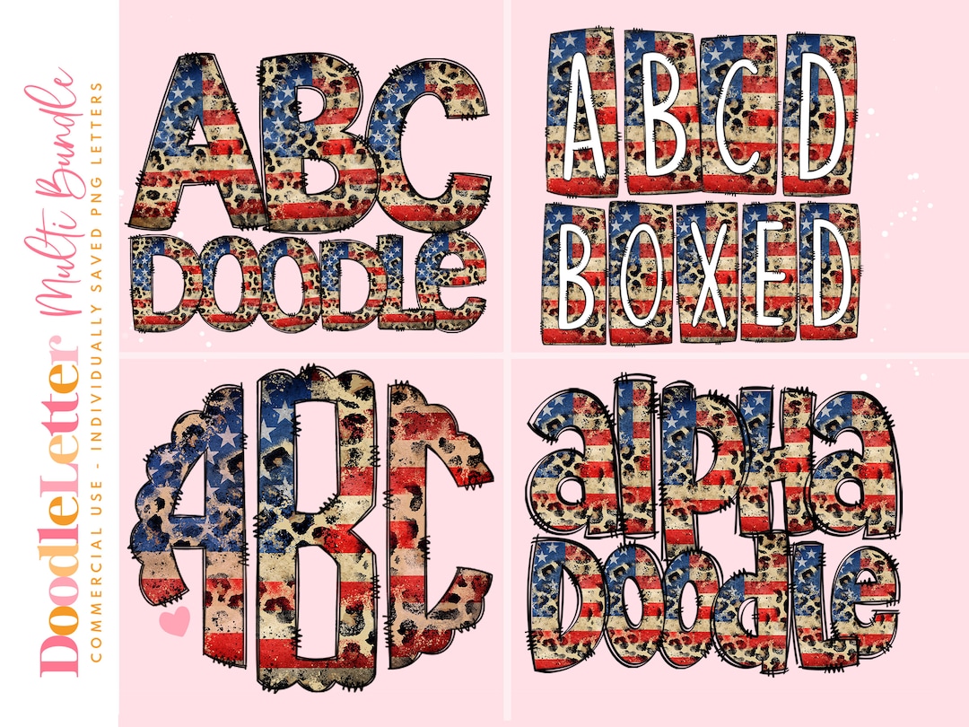 Rustic Leopard USA Flag Mega Doodle Letter Bundle, Alphabet Set, Clip ...