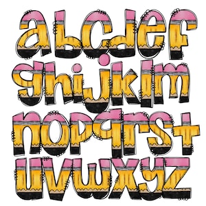 Pencil Teacher Doodle Letters, Back to School, Hand Drawn Doodle Alpha ...