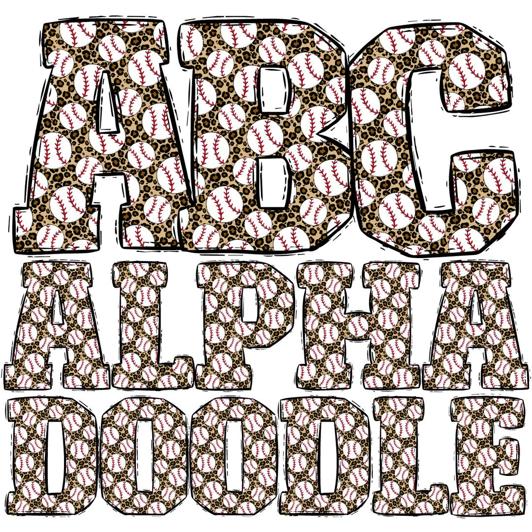 Baseball Leopard Mega Doodle Letter Bundle, Alphabet Set, Clip Art ...