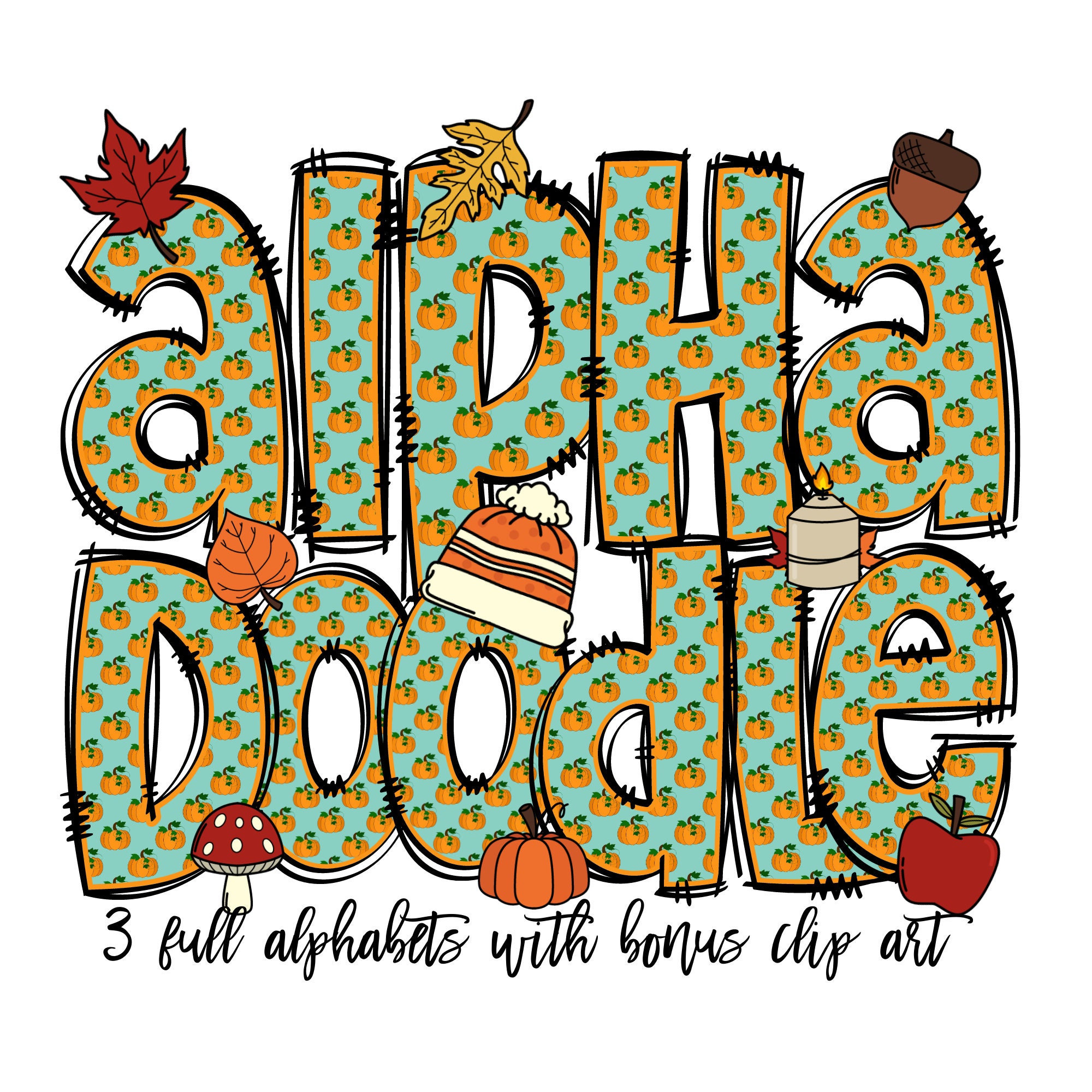 Fall Doodle Letters With Clip Art Hand Drawn Doodle Alpha - Etsy