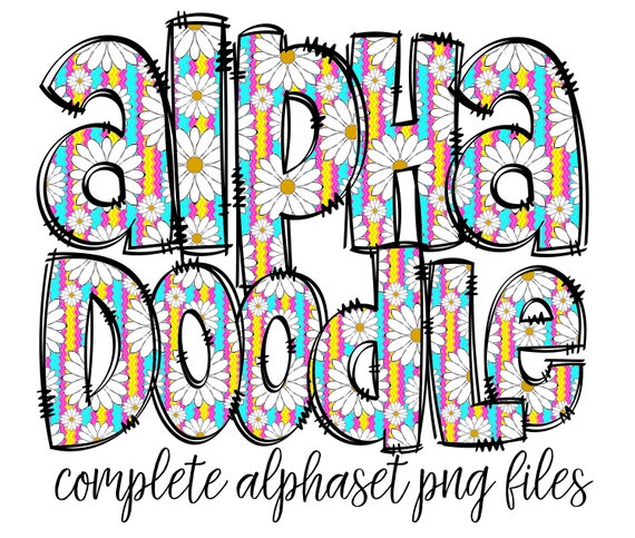 Groovy Daisy Flowers Doodle Letters Hand Drawn Doodle Alpha - Etsy