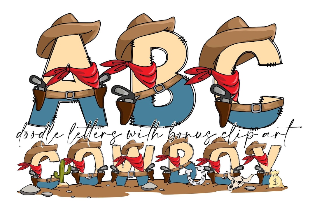 Cowboy Doodle Letters With Clip Art PNG Files, Make Your Own Name ...