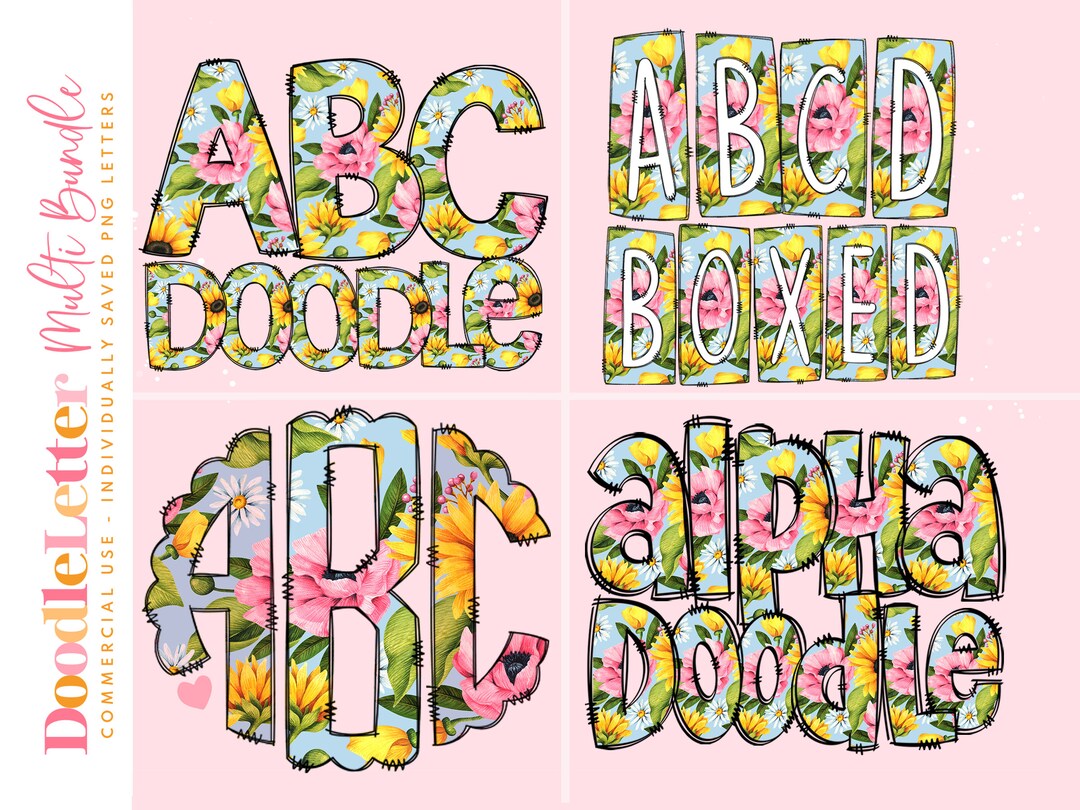 Spring Sunflowers Mega Doodle Letter Bundle, Alphabet Set, Clip Art ...