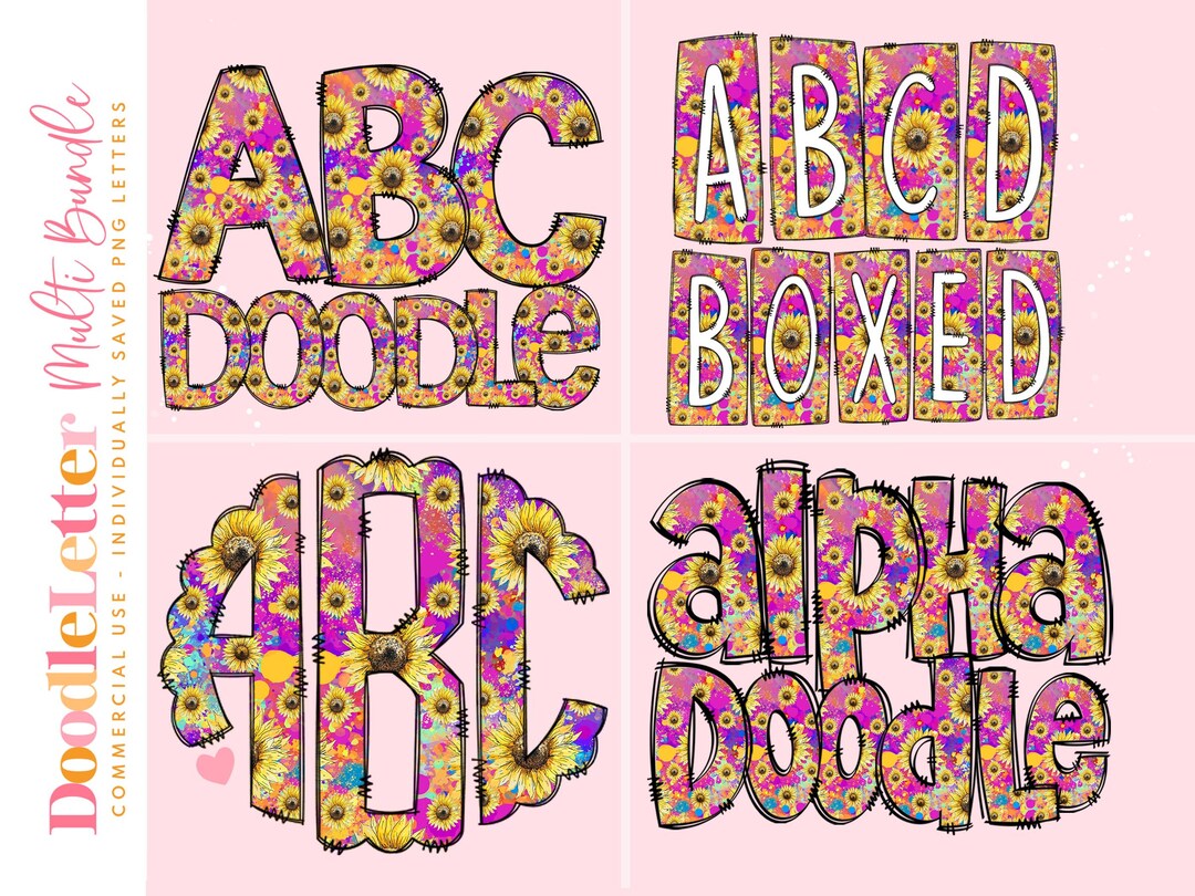 Neon Splash Sunflower Mega Doodle Letter Bundle, Alphabet Set, Clip Art ...