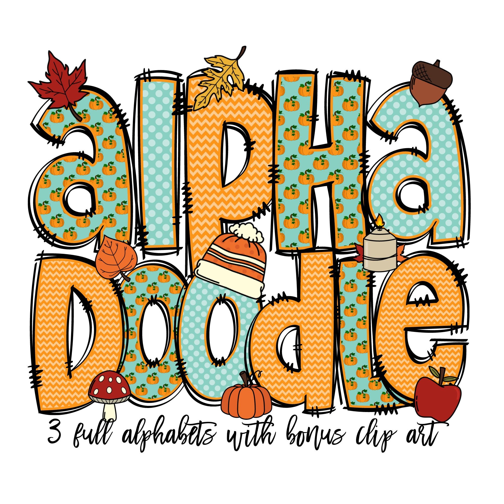 Fall Doodle Letters With Clip Art Hand Drawn Doodle Alpha - Etsy