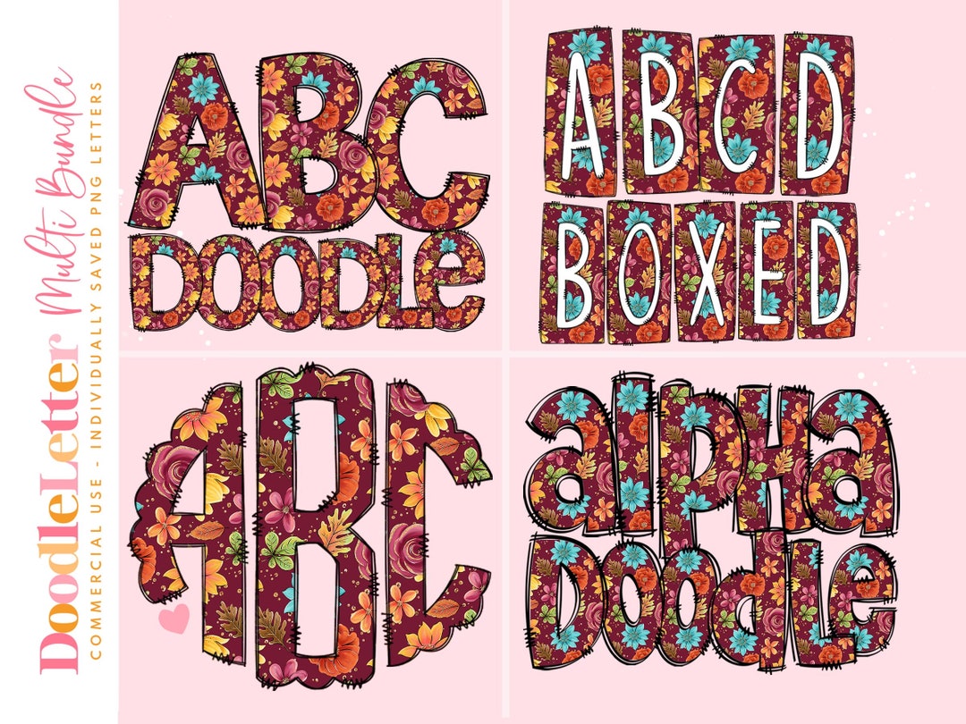 Fall Flowers Brown Mega Doodle Letter Bundle, Alphabet Set, Clip Art ...