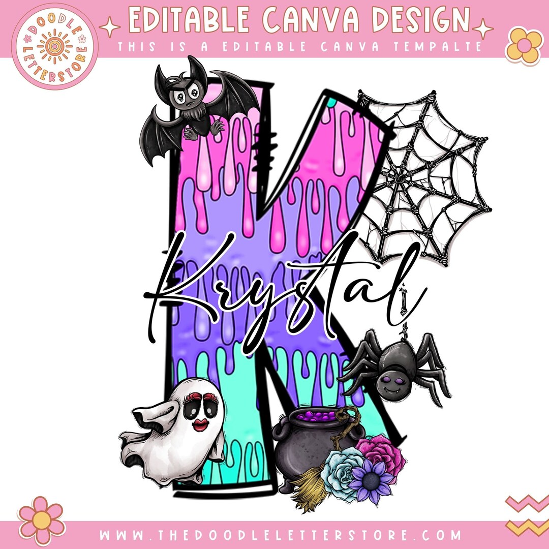 EDITABLE Halloween Doodle Letter, CANVA TEMPLATE, Make Your Own Name ...