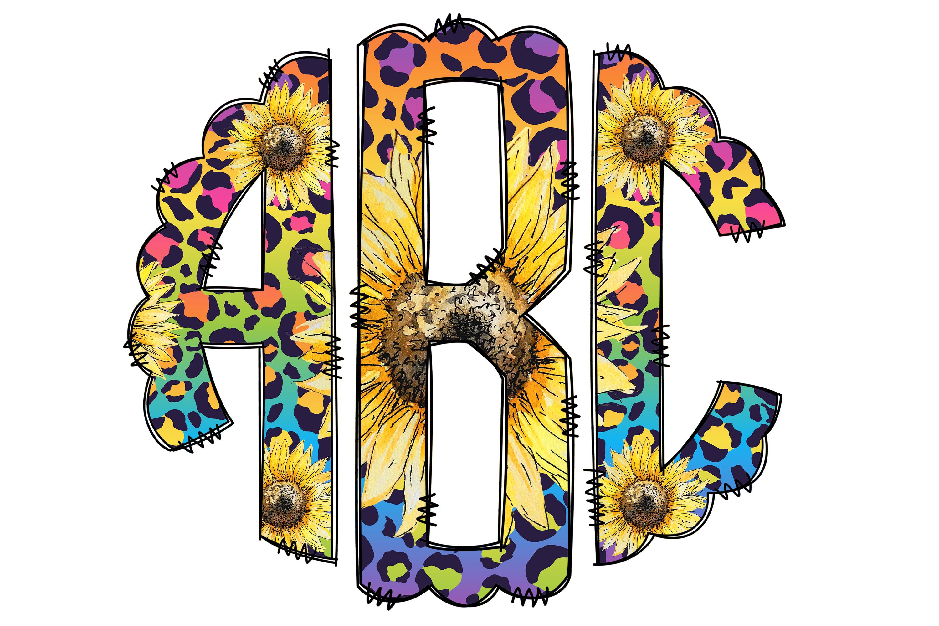 Neon Sunflowers Monogram PNG File, Sublimation Monogram, Monogram ...