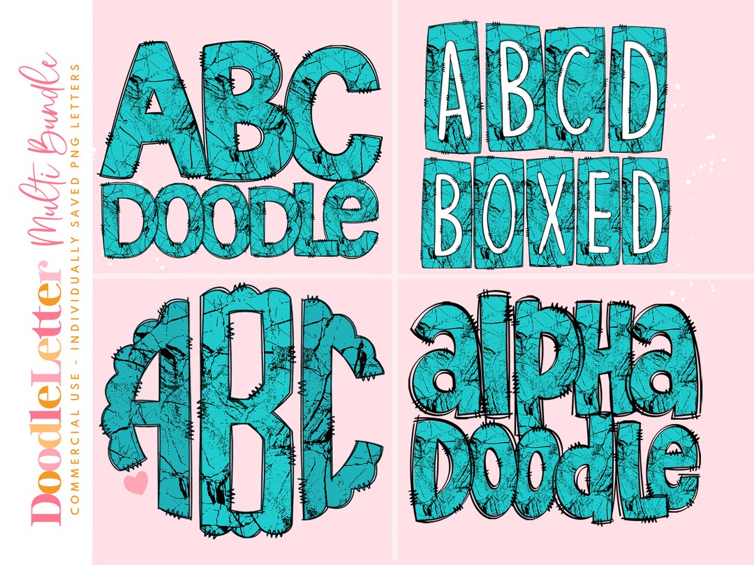 Turquoise Mega Doodle Letter Bundle, Alphabet Set, Clip Art Letters ...