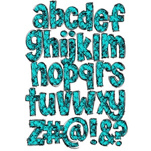 Turquoise Wester Alphabet Letters PNG Bundle, Country Rock Doodle ...