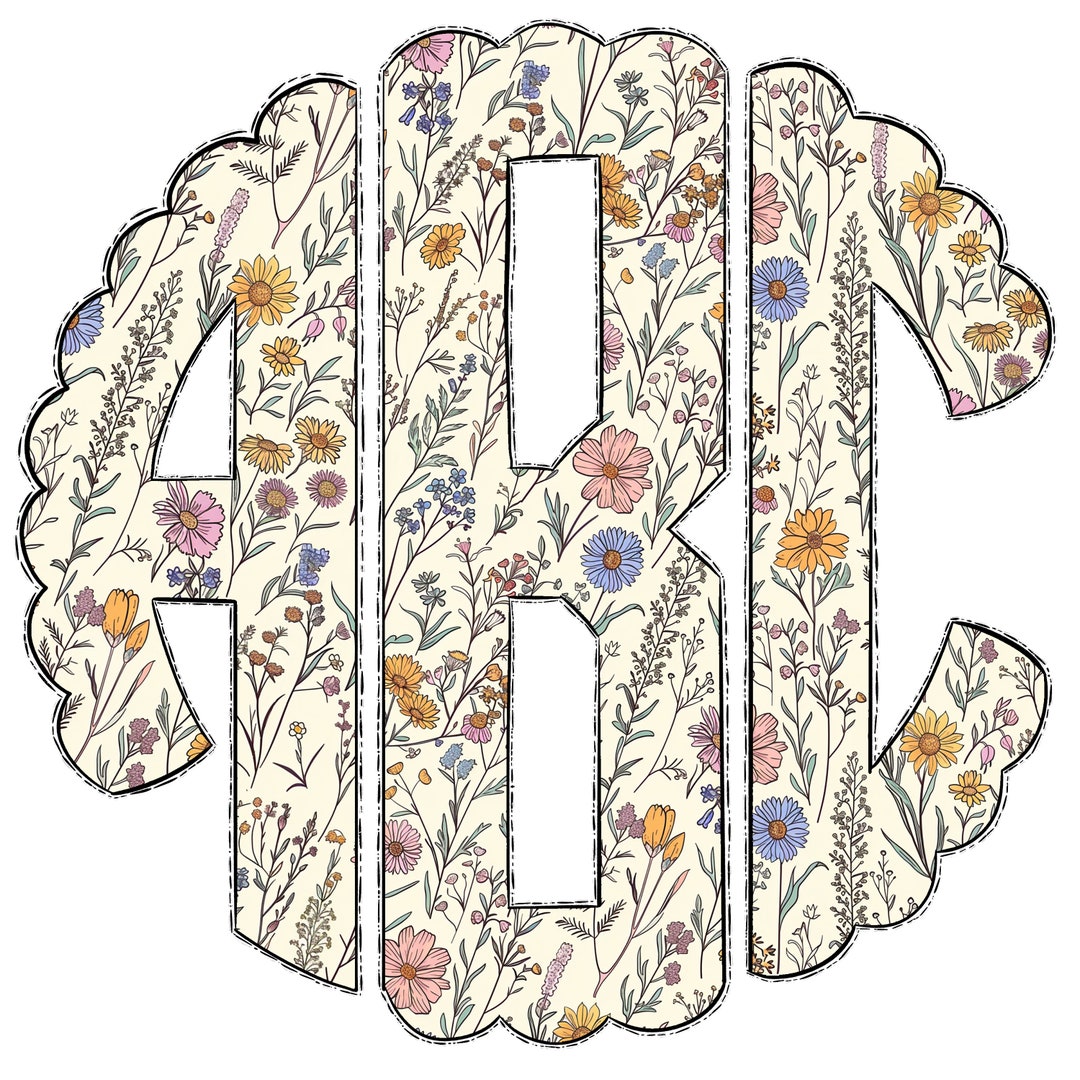 Summer Wildflowers Doodle Monogram Clip Art Attached Middle Letter ...