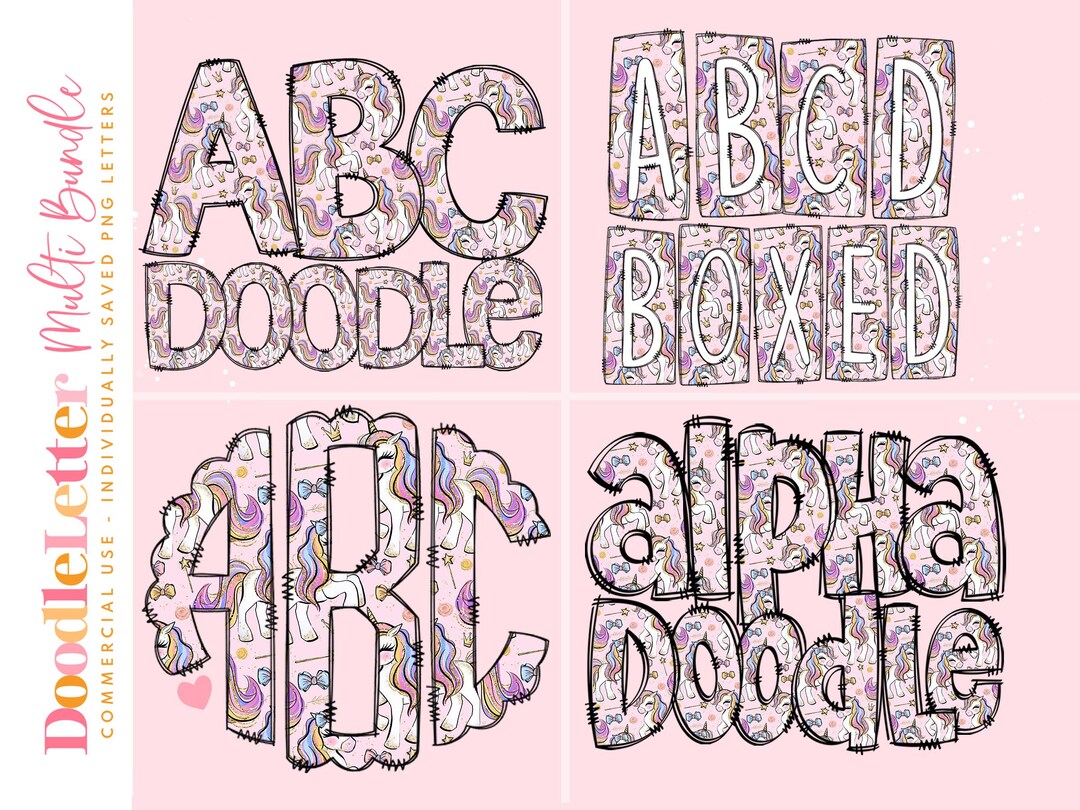Unicorn Mini Mega Doodle Letter Bundle, Alphabet Set, Clip Art Letters, Doodle Monogram Bundles ...