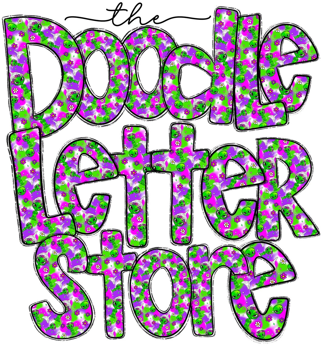 Alien Neon Floral Spring Doodle Alphabet Letters Sublimation Clipart ...