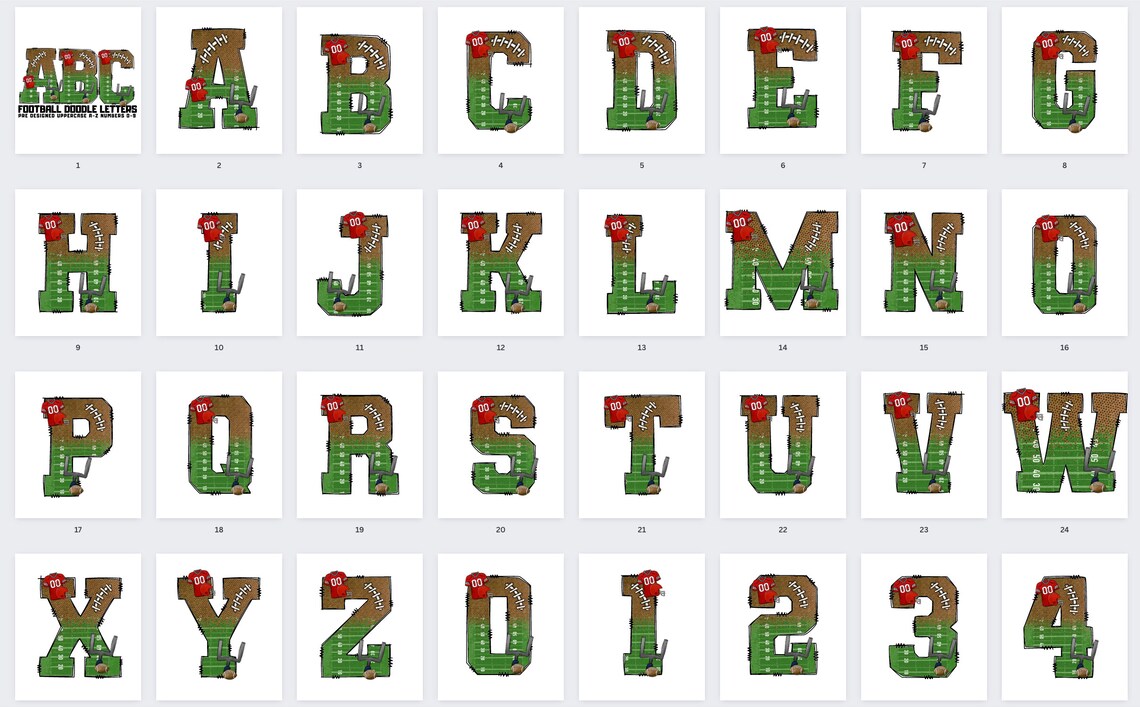 Football Alphabet Letters PNG Bundle Grid Iron Sports Doodle - Etsy