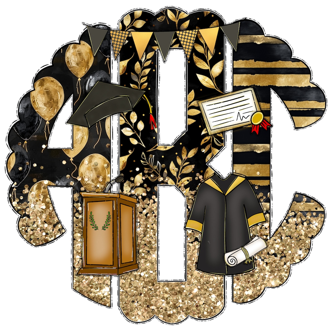 Graduation Doodle Monogram, School Grad 2024 Graduation Hat Hand Drawn ...