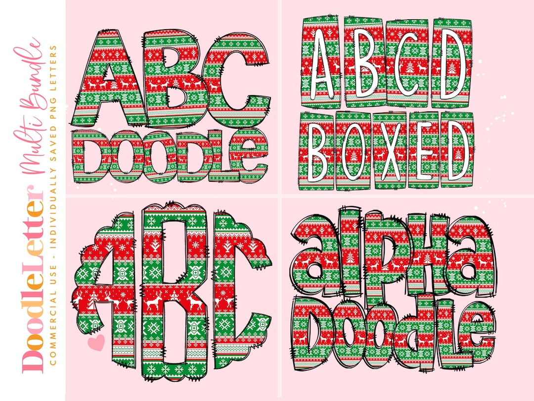 Ugly Christmas Sweater Mega Doodle Letter Bundle, Alphabet Set, Clip ...