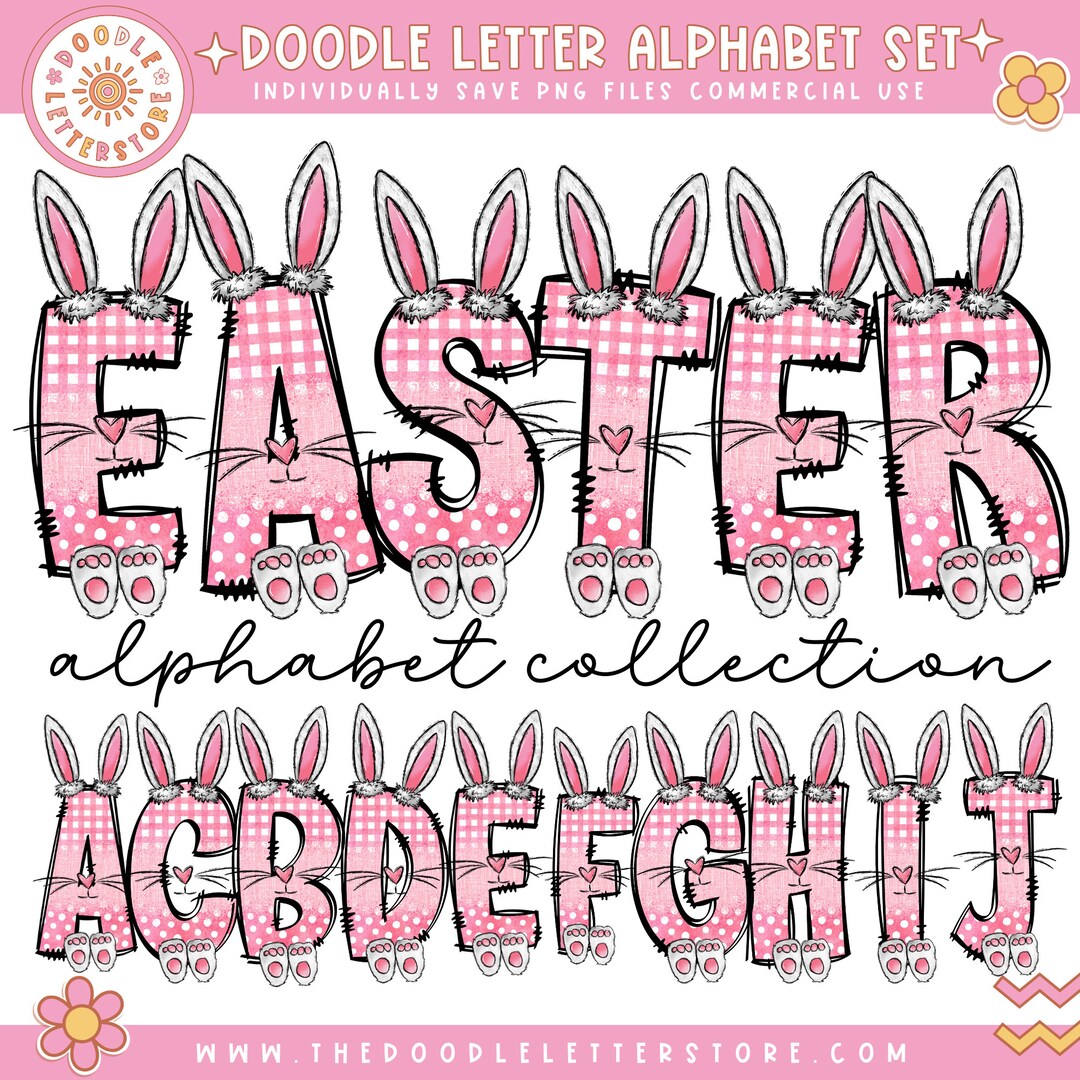 Easter Bunny Alphabet Letters PNG Bundle, Easter Eggs, Spring Floral ...