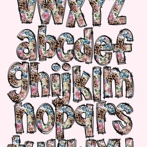 Floral Boho Leaopard Mega Doodle Letter Bundle, Alphabet Set, Clip Art ...