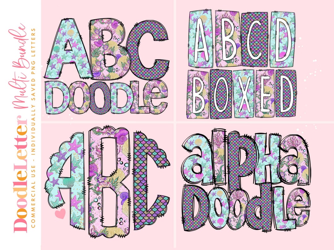 Mermaid Mega Doodle Letter Bundle, Mermaids Alphabet Set, Fantasy Clip ...