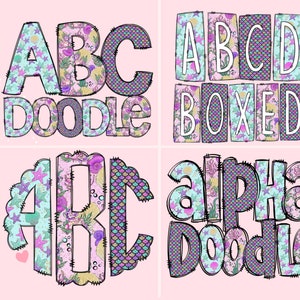 Mermaid Mega Doodle Letter Bundle, Mermaids Alphabet Set, Fantasy Clip Art Letters, Little Girl ...