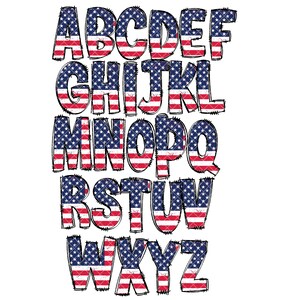 USA Alphabet Letters PNG Bundle, Patriotic American Flag Doodle Letters ...