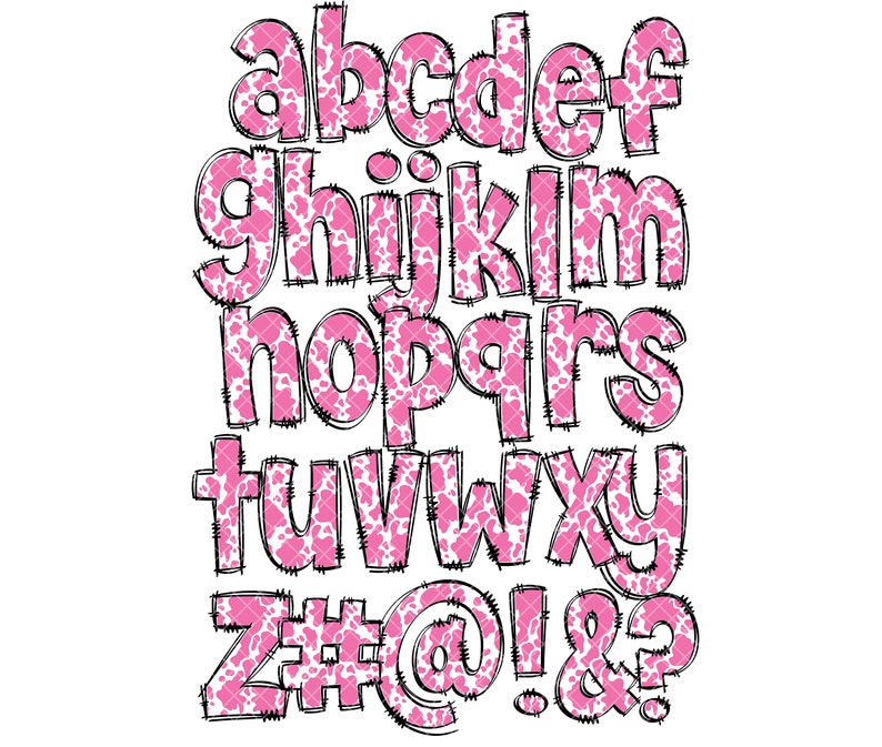 Pink Cow Strawberry Cow Print Doodle Letters Hand Drawn - Etsy