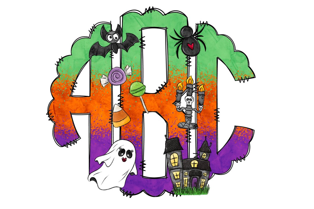 Halloween Monogram Letter With Attached Clip Art PNG, Halloween ...