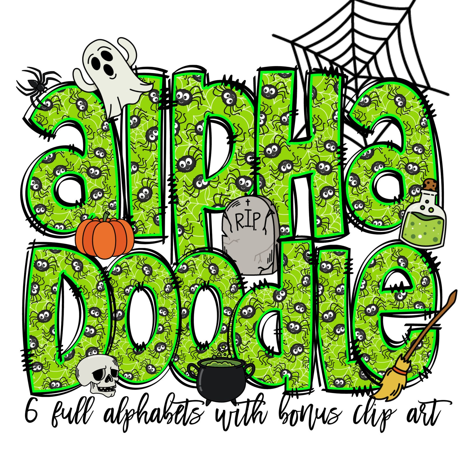 Halloween Doodle Letters With Clip Art PNG Files Make Your - Etsy