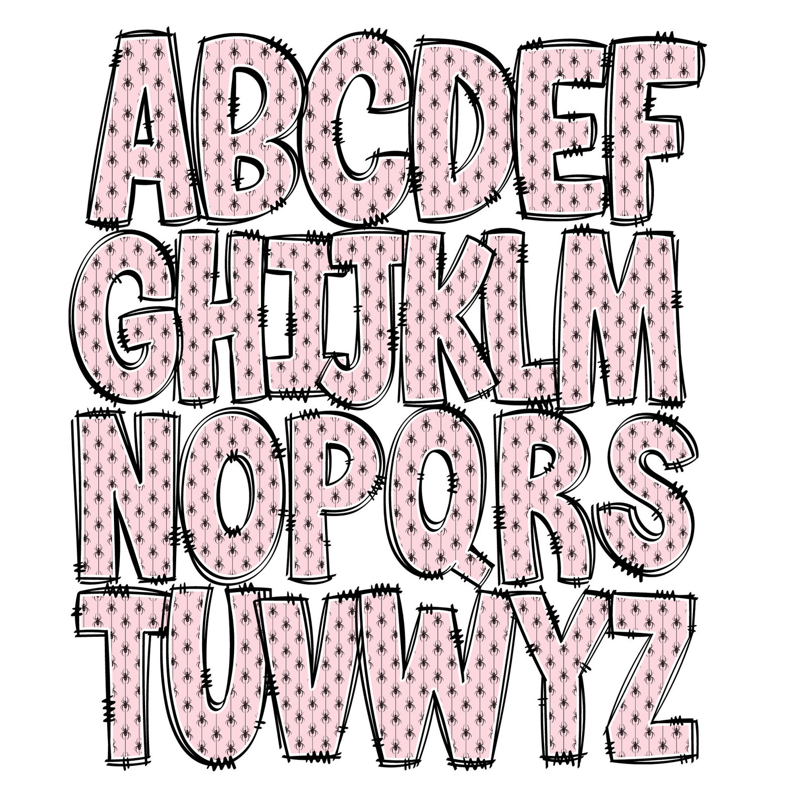 Pink Halloween Doodle Letters With Matching Clip Art Little - Etsy
