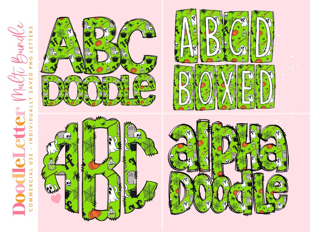Green Halloween Mega Doodle Letter Bundle, Alphabet Set, Clip Art ...