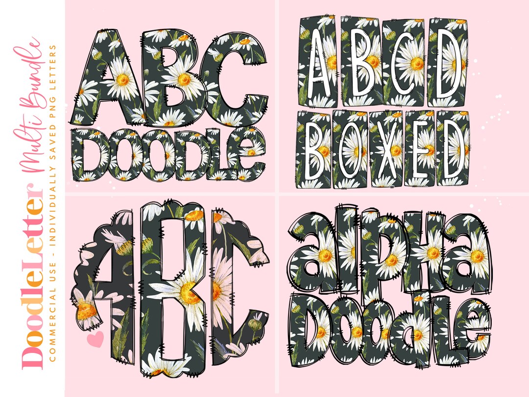 Daisies Mega Doodle Letter Bundle, Bright Colorful Floral Alphabet Set ...
