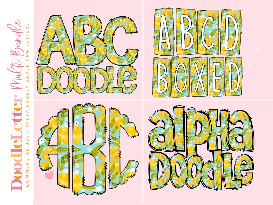 Lemon Watercolor Mega Doodle Letter Bundle, Alphabet Set, Clip Art ...