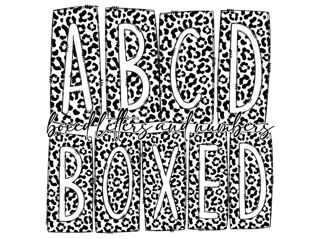 Black and White Cheetah Leopard Print Box Doodle Letters, Western Hand ...