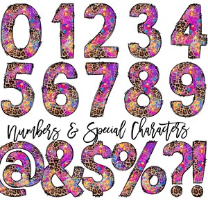 Neon Alphabet Letters Bundle, Abstract Leoaprd Rainbow Cheetah Bleach ...