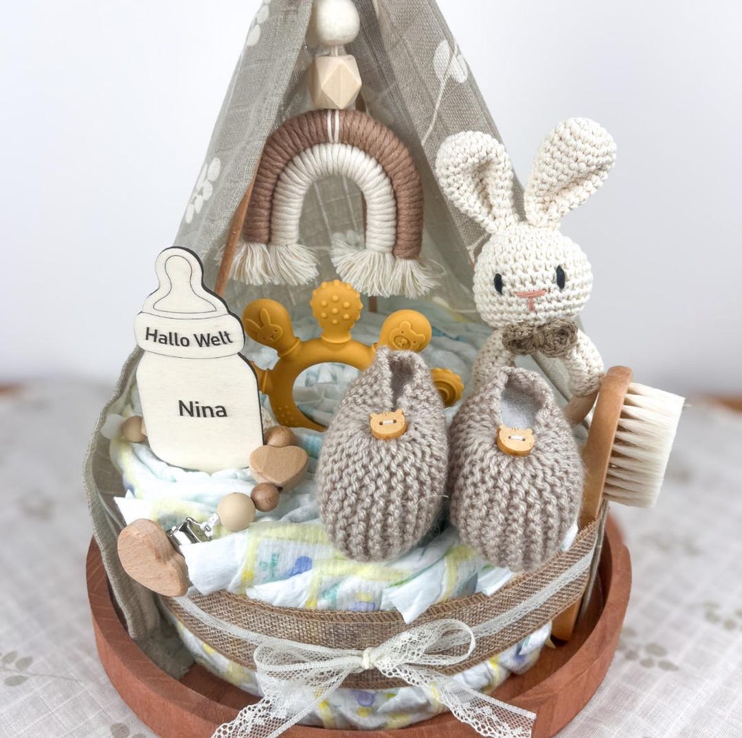 Diaper Cakes, Diaper Tent, Teepee Tent, Rattle, Diapers, Grasping Ring ...