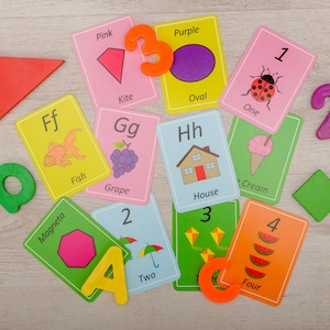 Educational Flashcards - Alphabets, Numbers and 2D Shapes - Etsy UK