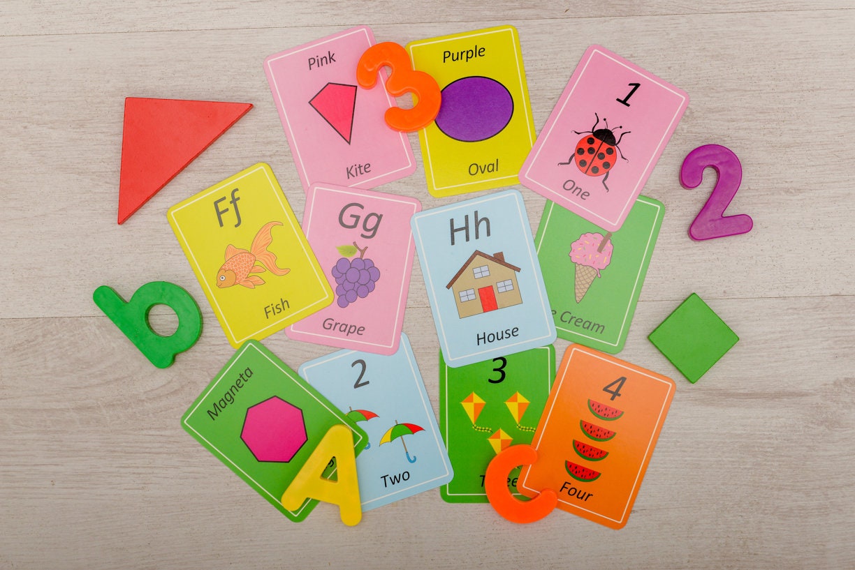 Educational Flashcards - Alphabets, Numbers and 2D Shapes - Etsy UK
