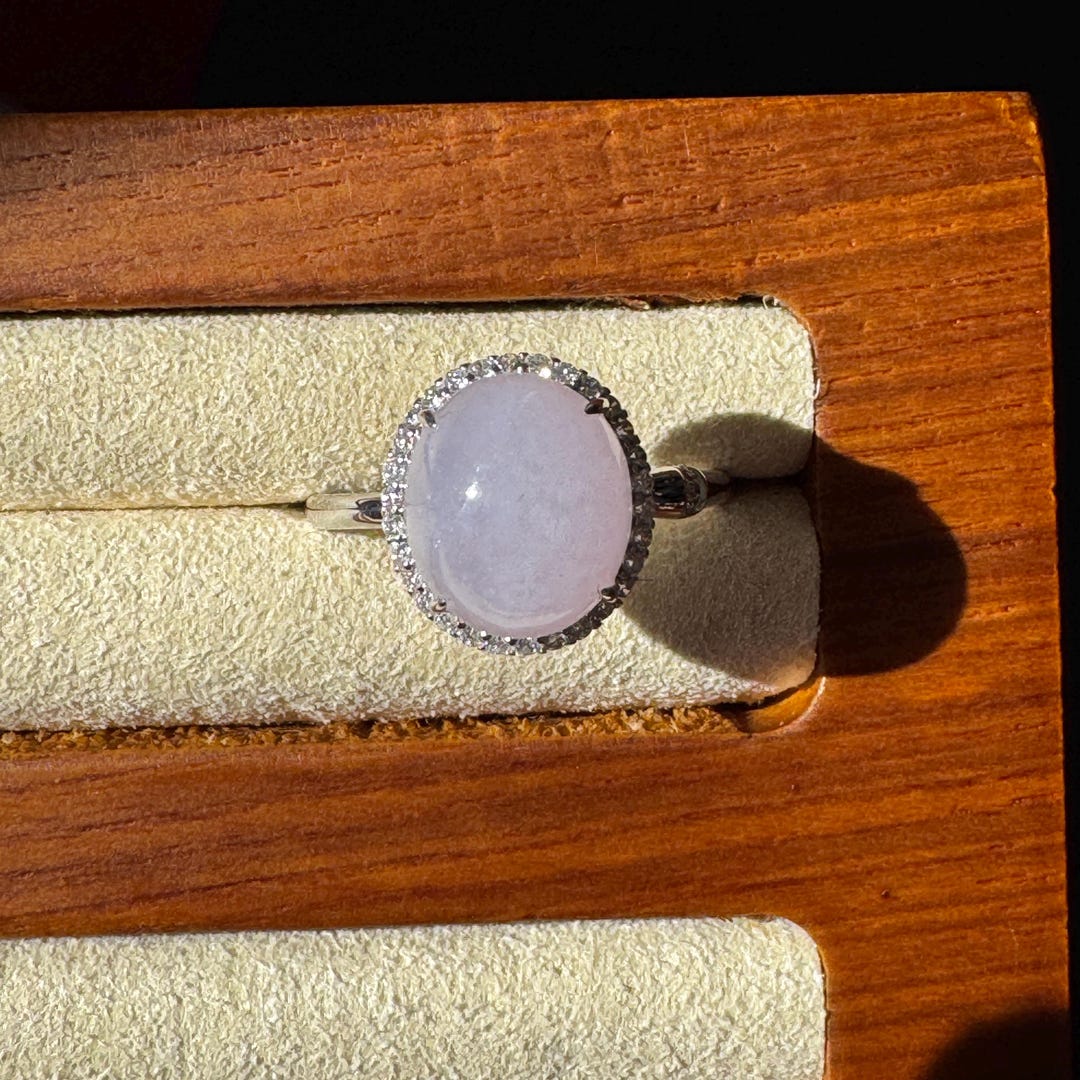 Ice Lavender Jade Ring, Pinkish Purple Jade Ring, 18K White Gold Jade ...