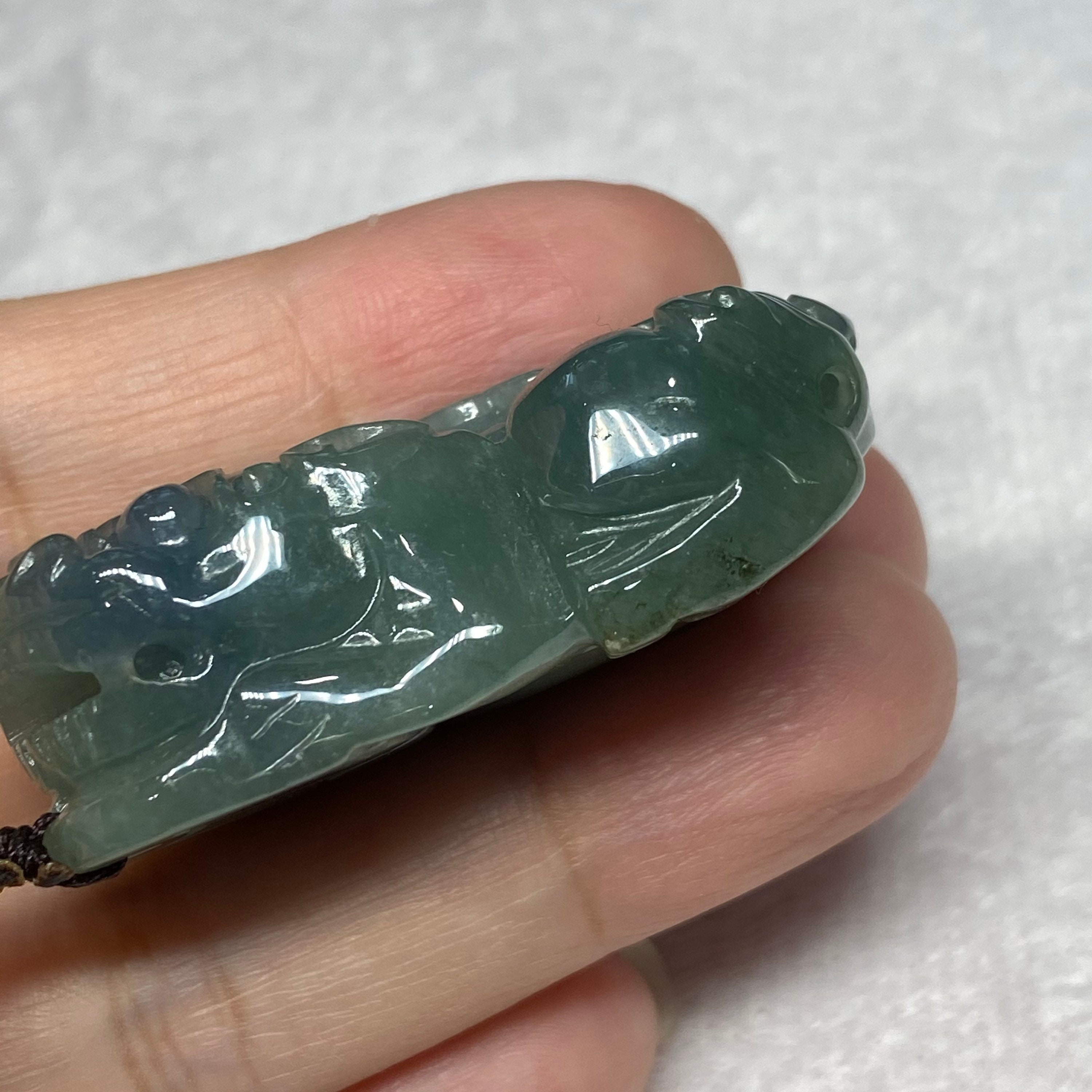 Natural Grade A Blue Jade Pixiu(蓝底貔貅）pendant. 44×24.8×14.6(with ...