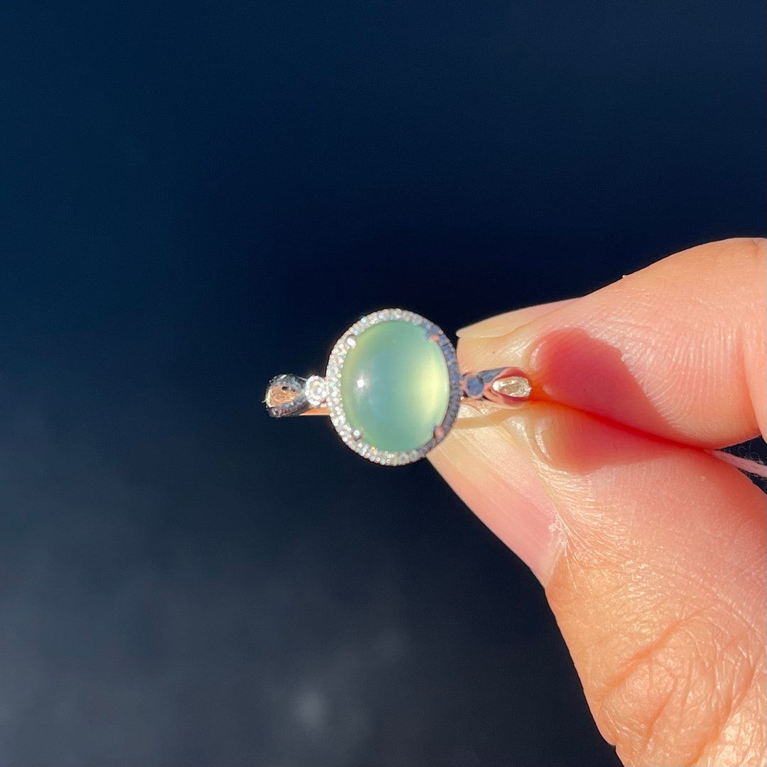 Natural Grade A Burmese Jadeite Jade,ice Light Green Jade Ring (18K ...