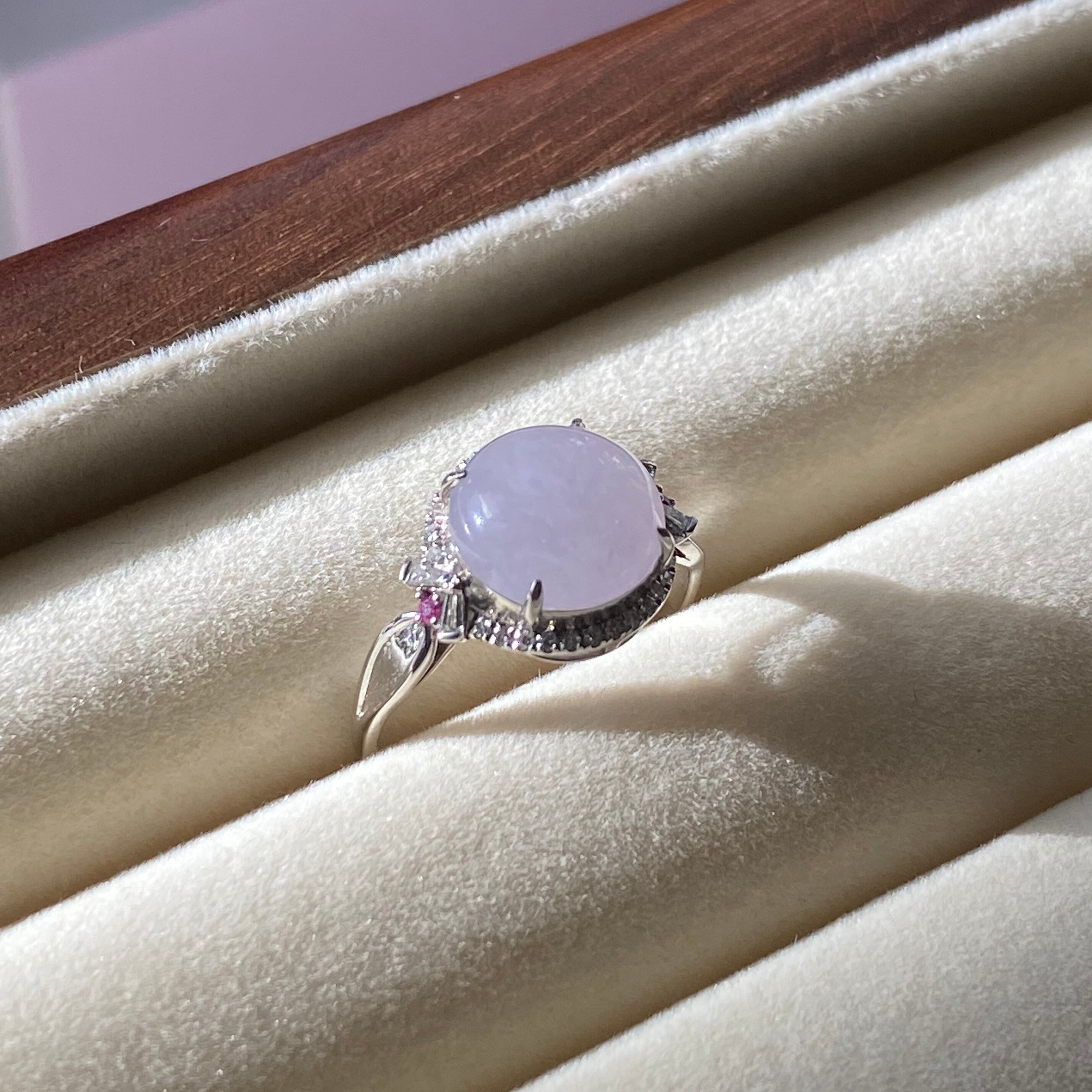 Ice Lavender Jade Ring, Pinkish Purple Jade Ring, 18K White Gold Jade ...
