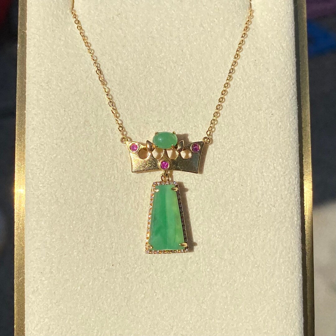 Ice Green Plain Peace Jade Necklace, 18K Gold Green Jade Necklace ...