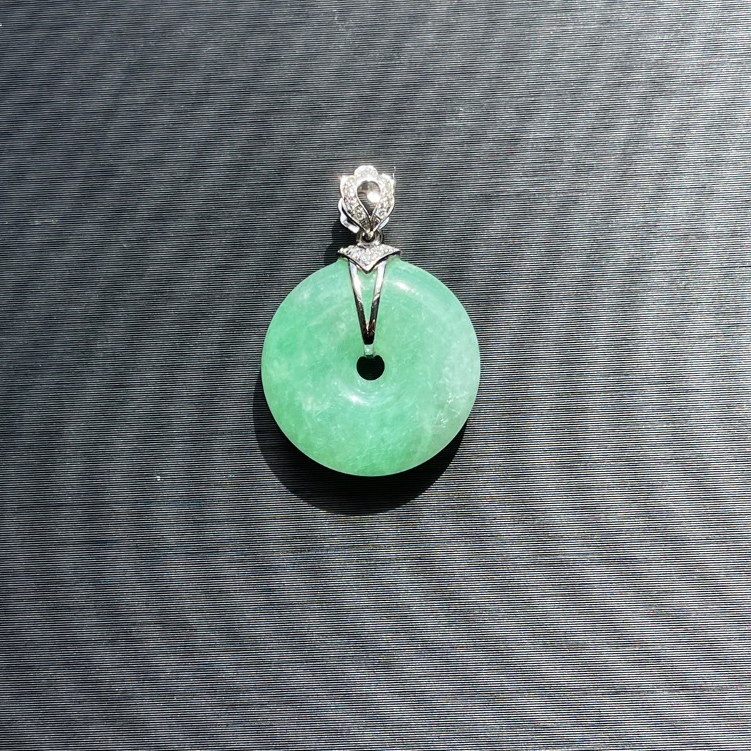 Ice Green Jade Donut Pendant, Lucky Jade Donut 18K White Gold Solid ...