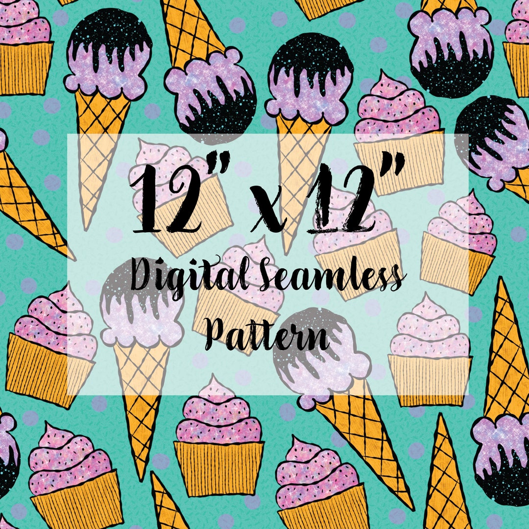 Ice Cream and Cupcakes Seamless Pattern, Cupcake Pattern, Repeating Ice ...