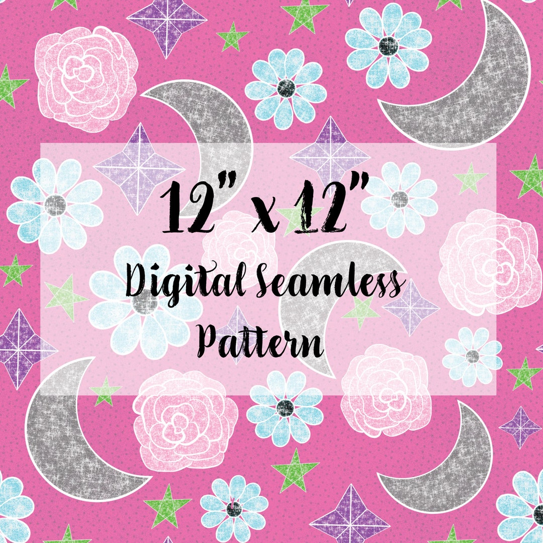 Moon Seamless Pattern, Flower Pattern, Spring Fabric Design, Crescent ...