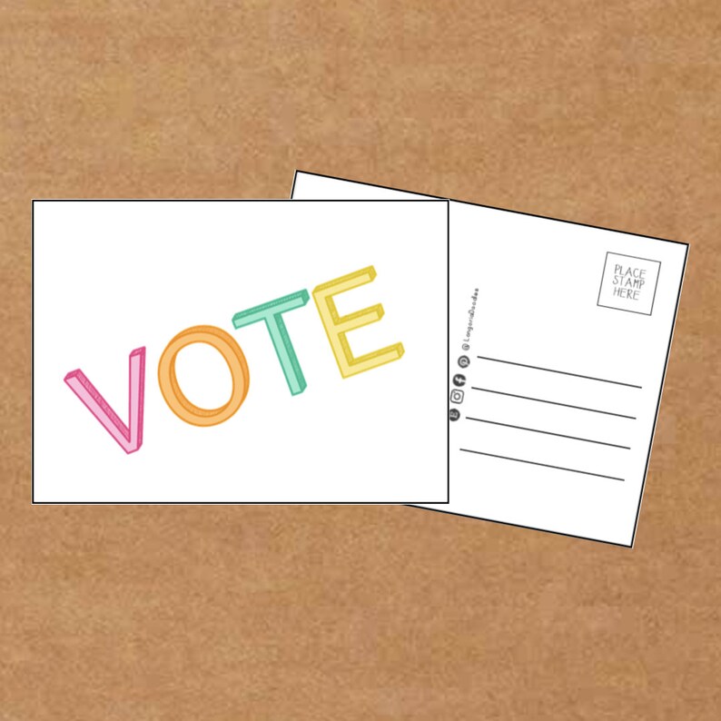 INSTANT DOWNLOAD Printable Block Letter vote Postcard 4 4.25x5.5 ...
